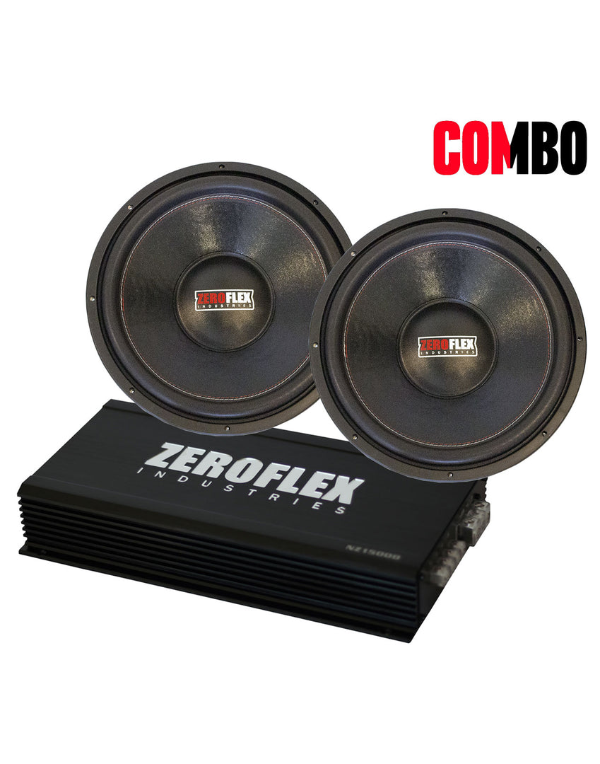 Zeroflex 1000RMS Car Subwoofer (x2) & Zeroflex 2000W RMS Car Amplifier ...